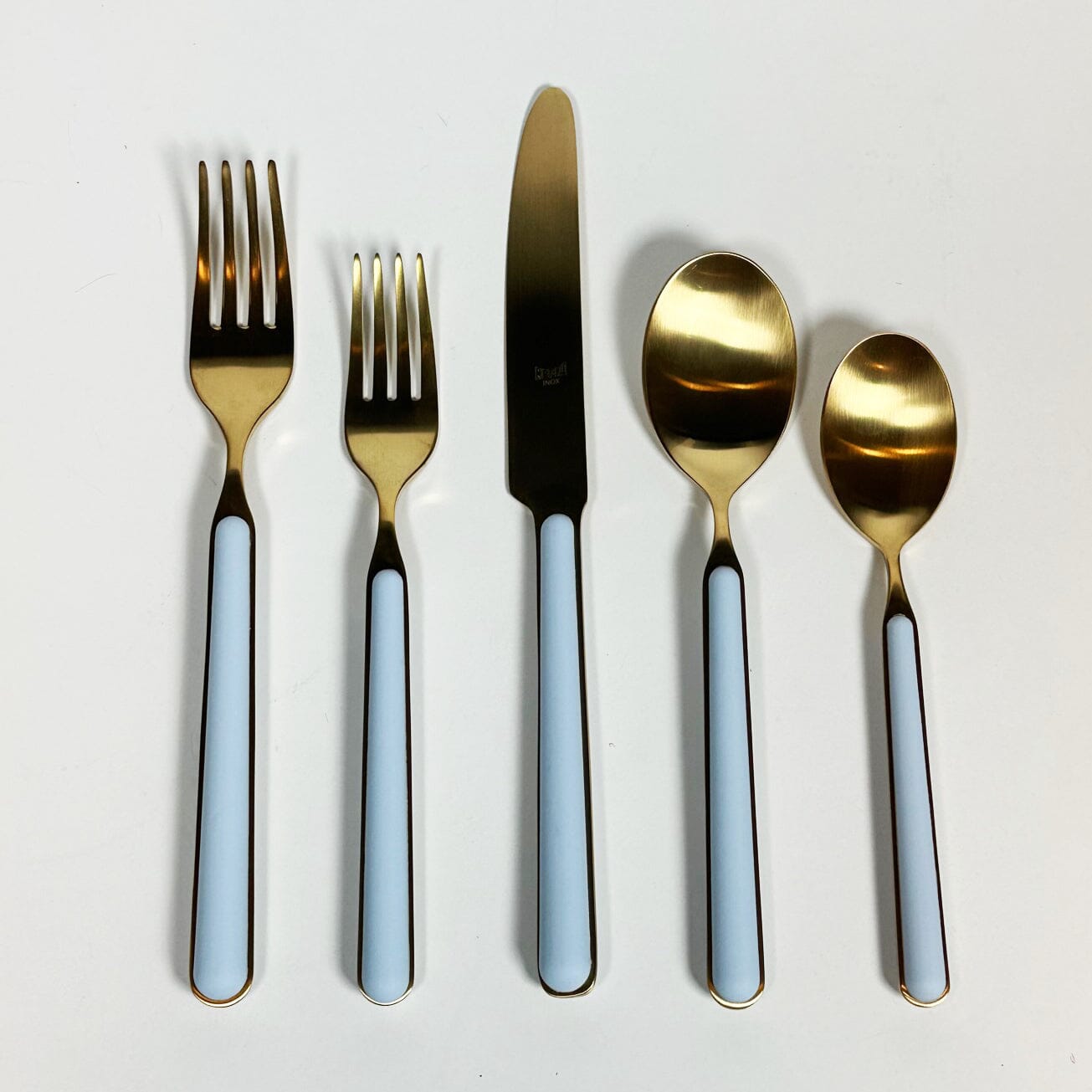 Fantasia Ice Gold Light Blue Flatware Five Piece Placesetting by Mepra ...
