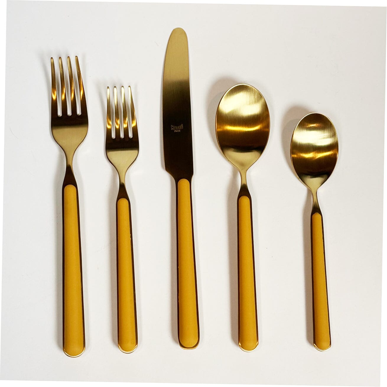 Fantasia Ice Gold Mustard Yellow Flatware Five Piece Placesetting by M ...